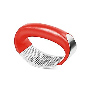 KUFUNG Garlic Press, Garlic Mincer Premium Garlic Press Rocker Garlic Press Stainless Steel, Arc Shape Design Garlic Crusher With Comfortable Grip (Red, M)