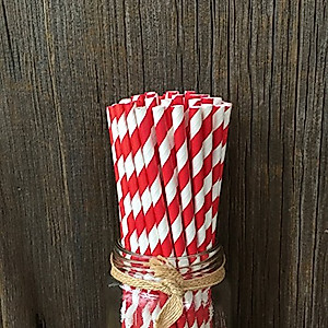 Red and White Striped Paper Straws - Valentine 4th of July Birthday Party Supply 7.75 Inches - Pack of 100 - Outside the Box Papers Brand