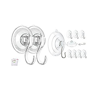 VIS'V 2 Pcs Large Suction Cup Hooks and 10 Pcs Large Suction Cup with Metal Hooks