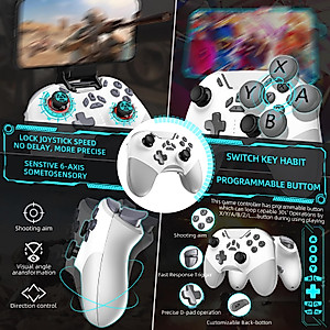 Bluetooth Controller for Switch/PC/iPhone/Android/Apple Arcade MFi Games/TV/Steam, Pro Wireless Game Controller Remote Gamepad with Phone Clip with Lock Speed/6-Axis Gyro/Dual Motors/Turbo/Switch Key
