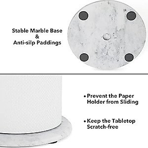 Susswiff Paper Towel Holder Countertop with Natural Marble Base, Kitchen Roll Holder, Standing Paper Towel Dispenser for Standard or Jumbo-Sized Rolls, Matte Black