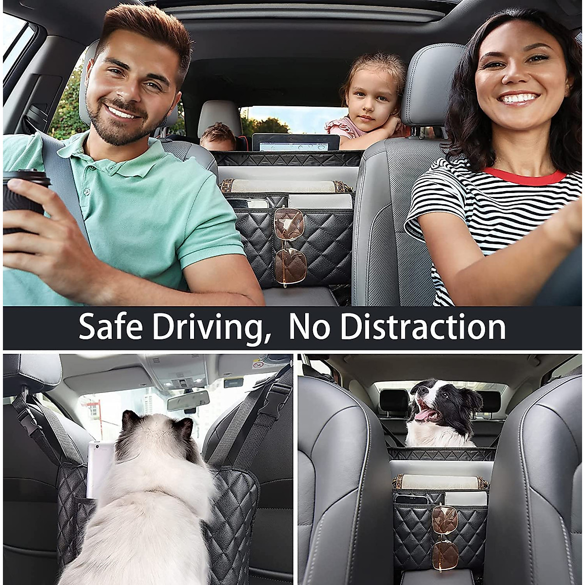 AICEL Car Handbag Purse Holder Between Seats, Auto Seat Leather Organizer Pocket, Front Seat Bag Box Storage for Cell Phone Document, Backseat Barrier for Kids Pet, Fits for Most Vehicles