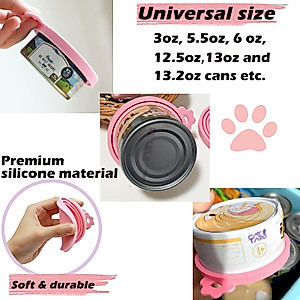 DORUI 3 Pcs Pet Food Can Lids & One Can Spoon | Cute Paw Shape Opener Spatula Cat Wet Food Spoon | Universal BPA Free Silicone Can Spoon & Covers for Dog Cat Cans(Pink)
