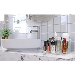 A & R Hair Tool Organizer, Clear Acrylic Blow Dryer Holder, Hair Dryer Organizer for Countertop, Bathroom & Vanity with 3 Heatproof Steel Cups