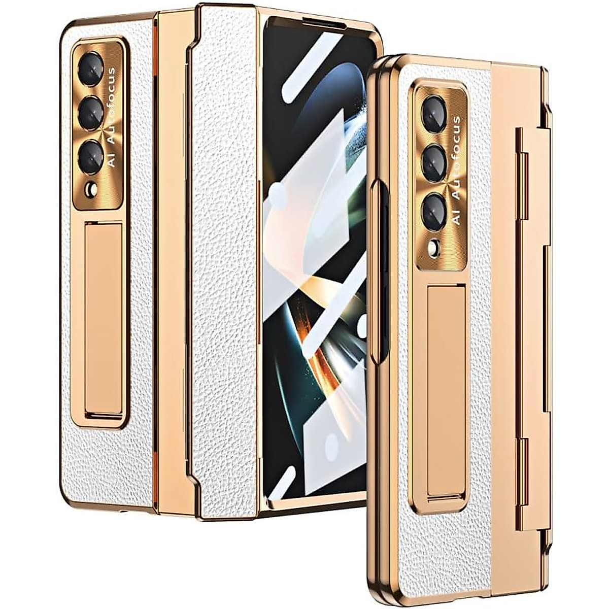 MBROS Phone Case, Phone Case, Kickstand Function Full Protective Leather Case for Samsung Galaxy Z Fold4 Fold 4 5G Fold 3 Zfold4 Screen Tempered Glass Film