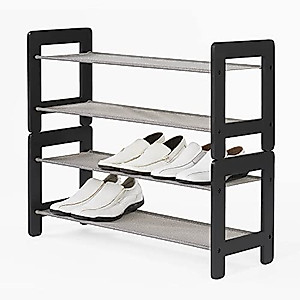 neatfreak! 2 Tier Wood Shoe Rack w Fabric Shelves