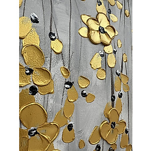 zoinart 3D Modern Oil Painting on Canvas Hand Painted Abstract Flower Paintings Gold Floral Artwork Texture Vertical Canvas Wall Art Contemporary Art