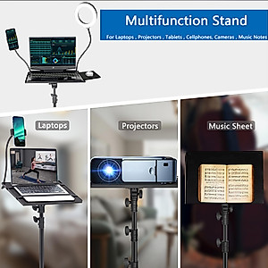 Asltoy Projector Tripod Stand with Wheels Adjustable Height Laptop Tripod Stand with LED Ring Light Carrying Bag 2 Shelves Mouse Tray Phone Holder Projector Music Stand Portable Laptop Floor Stand