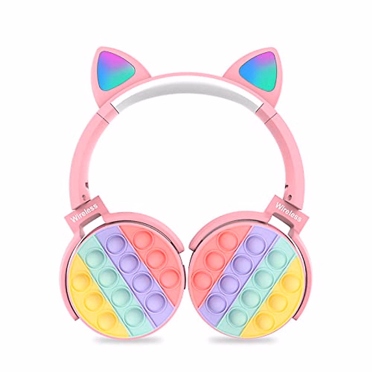 Rainbow Pop-On-It Bluetooth Headphones, Fidget Bluetooth Head-Mounted Stereo Headset, Wireless Headphones Noise Cancelling Headphones Over-Ear Headphones Gaming Headset for Kids Teens (Pink)