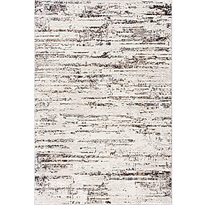 Abani Neutral Beige Rugs 6' x 9' Contemporary Linear Print Bedroom Rug - Modern Brushed Design No-Shedding Premium Area Rug