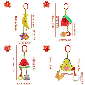 KAKIBLIN Baby Hanging Toys, 4 Pack Carseat Toys,Early Baby Cognitive Sensory Hanging Bassinet Toys,Soft Hanging Toys for Crib Stroller Baby Gym Mobile Plush Toys,Suitable for Babies 0-12 Months,Fruit