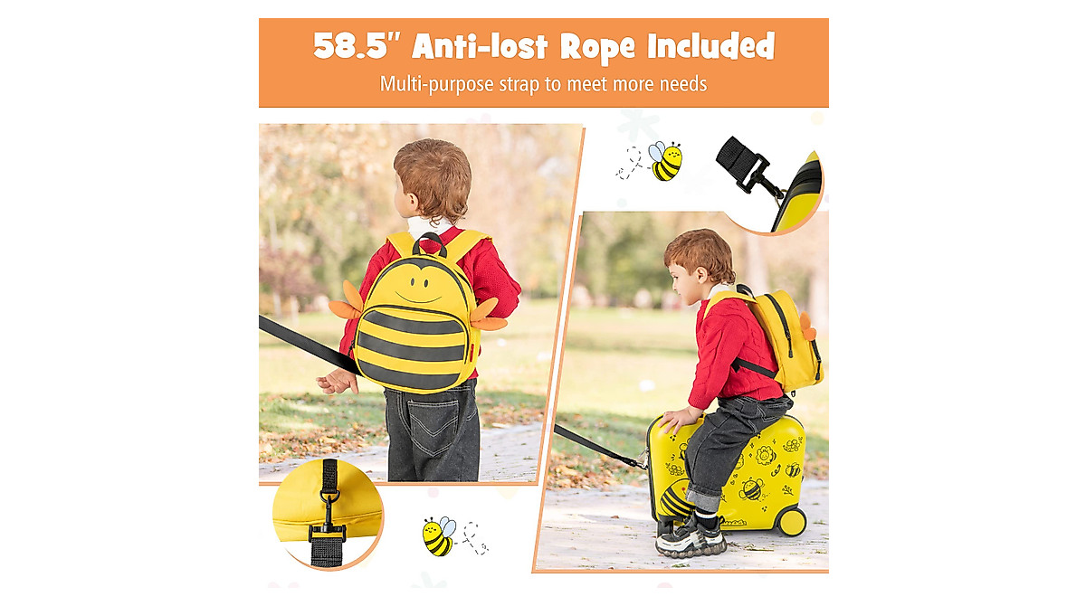 Kids Travel Luggage Set - Bee Themed 2 Pcs Suitcase & Backpack