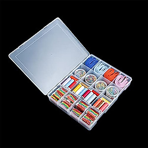 BangQiao 2 Pack Fixed 16 Grids Clear Plastic Large Compartment Container Case, Transparent Organizer Storage Divider Box with Lid for Bead, Button, Hardware, Screw, Sewing Kit, Craft Supplies