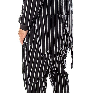 Nightmare Before Christmas Jack Skellington Costume Pinstripe Suit Pajama Outfit One-Piece Union Suit (Large) Black