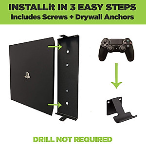 HIDEit Mounts 4P Pro Bundle, Wall Mounts for PS4 Pro and Controller, Steel Wall Mounts for PlayStation 4 Pro and One Rubber Dipped Controller Mount