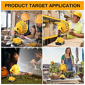 Hipoke Portable Fan for Dewalt 20V Lithium-ion Battery, High-Velocity Industrial, Drum, Floor, Barn, Warehouse Fan with 9W LED Light, USB Port, Battery Operated Handheld Fan for Camping, Traveling