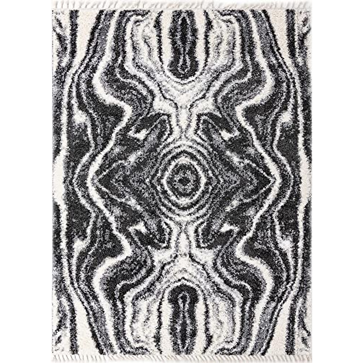 Unique Loom Hygge Shag Collection Area Rug - Valley (9' x 12' Rectangle, Black and White/Gray)