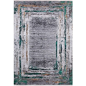 BESPOKY Beloretsk Grey Modern, Cotton Polyester Area Rug, Machine Washable Rug, Non Slip Rug, Living Room, Bedroom, Nursery, Hallway, Rug, Indoor Outdoor Area Rug, Turkish Rug, Holiday Sale Rug