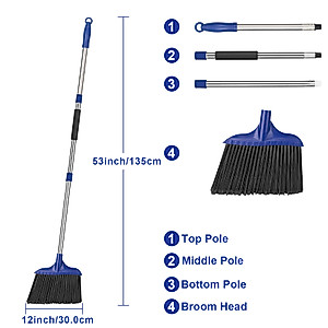 Kefanta 2 Pack Heavy Duty Broom Indoor/Outdoor Commercial Brooms Angle Broom 53 inches for Courtyard Garage Restaurant Lobby Patio Shop Home Kitchen Office Floor