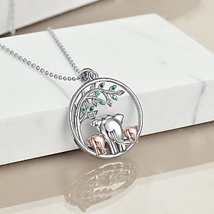 POPLYKE Mom and Baby Elephant Women's Necklace Sterling Silver Elephant Family Sterling Silver Three Elephants Tree of Life Necklace Daughter Husband Gift for Mom