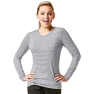 WonderWink Women's Striped Long Sleeve Tee, Pewter/White, Medium