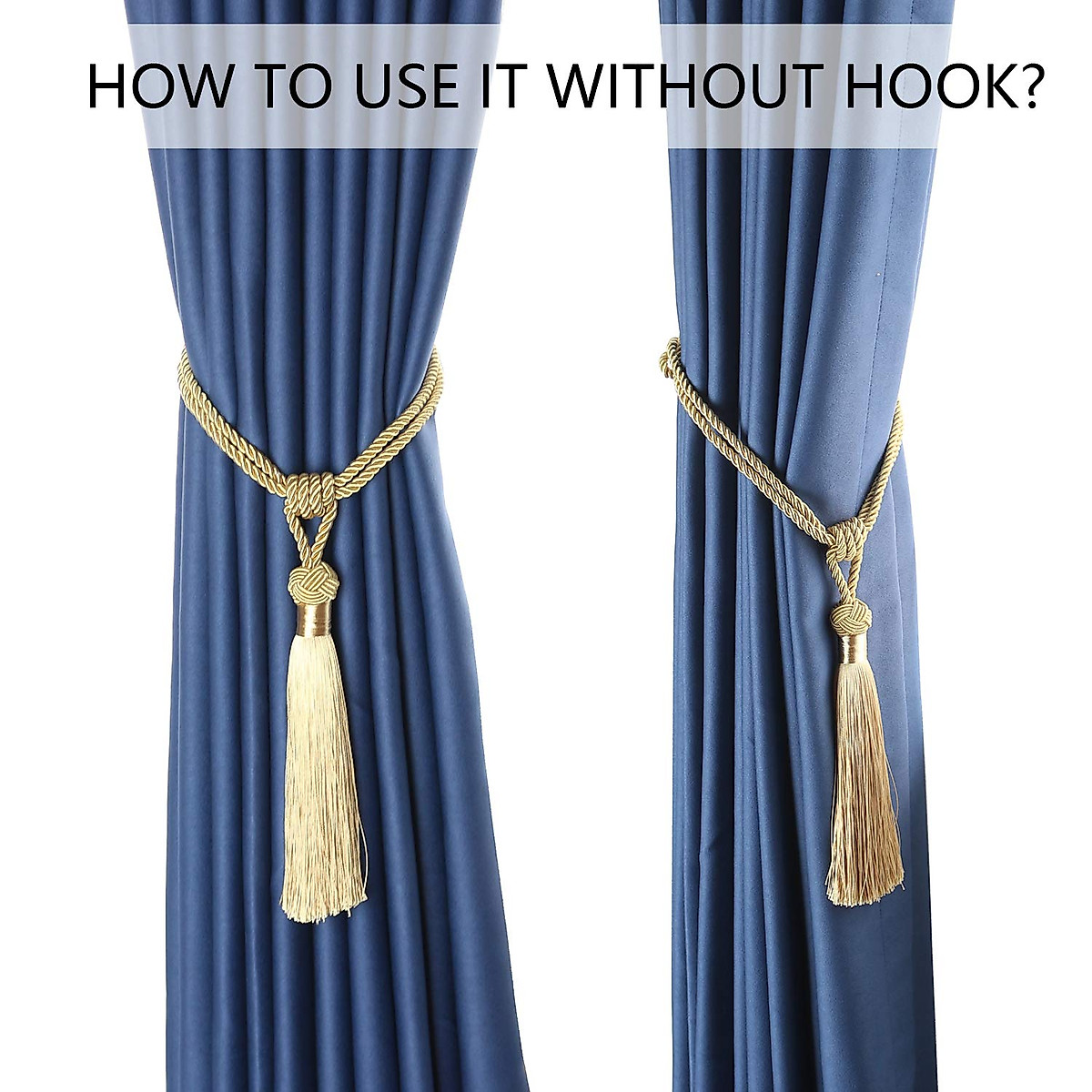 BEL AVENIR Curtain Tiebacks Hand-Woven Holdbacks Home Decorative Tassels Tiebacks (Gold, 2 Pack)