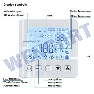 Wengart WiFi Smart Thermostat WG02B05-1,AC230V Max3A 2.4GHz Wi-Fi APP TUYA for Radiant Floor Heating,Compatible with Alexa Echo/Google Home,White Backlight