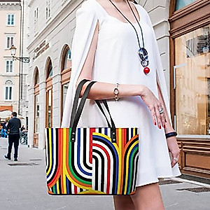 Womens Handbag Rainbow Pattern Leather Tote Bag Top Handle Satchel Bags For Lady
