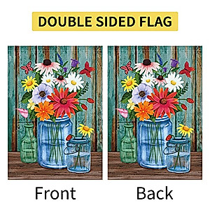 Spring Garden Flag 12 x 18 Inch Burlap Double Sided Vertical Welcome Spring Summer Flags Vase Flower Garden Yard Banners for Outside Seasonal Decoration