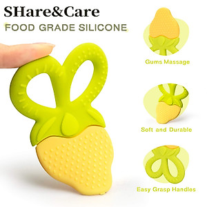 SHARE&CARE BPA Free Silicone Fruit Baby Teether Toys Baby Teething Toys with Storage Case, for 3 Months Above Infant Sore Gums Pain Relief(5 Scissor Hanlde)