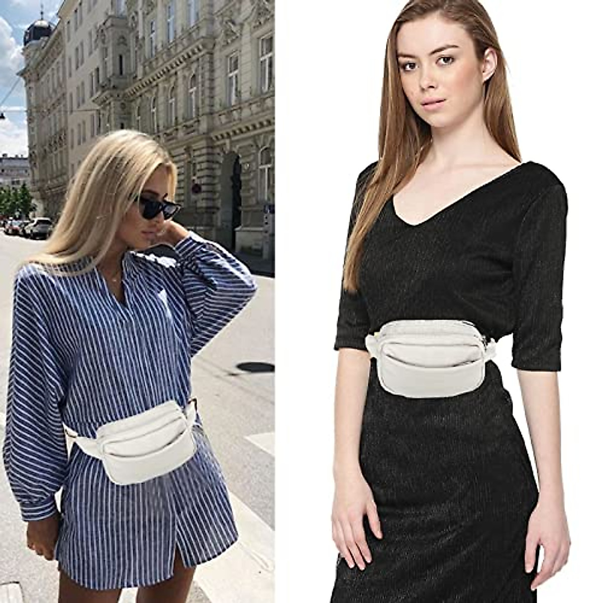 Fanny Packs for Women Fashion Waist Packs Pu Leather Belt Bag Slim Hip Bum bag for Travel Party Festival Walking(Women Waist Bags for Beige