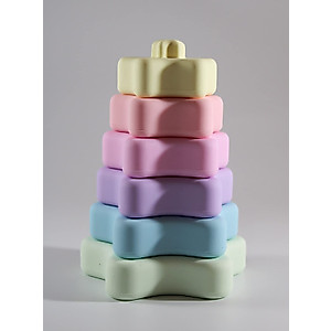 Baby Step Silicone Baby Stacking Rings - Teething Rings Toy, Star Shaped Soft Sensory teether, Early Developmental Educational Baby Travel Toy 6 Pieces Portable Montessori Toys