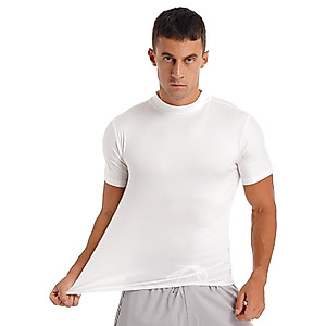 YEAHDOR Mens Mock Neck T Shirts Short Sleeve Turtleneck Casual Undershirt Pullover Thermal Solid Tops White Large