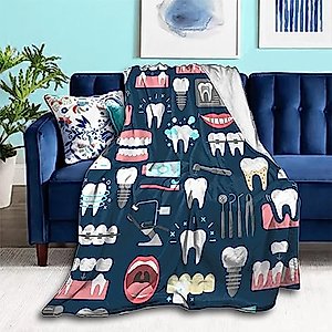 Lightweight Flannel Blanket for Men Boys, Compatible with Teeth Dental Seamless Pattern, Small Large Warmer Fall Throw Blanket, Cute Fleece Blanket for Couch Bed Sofa Chair, Queen King Size Blankets