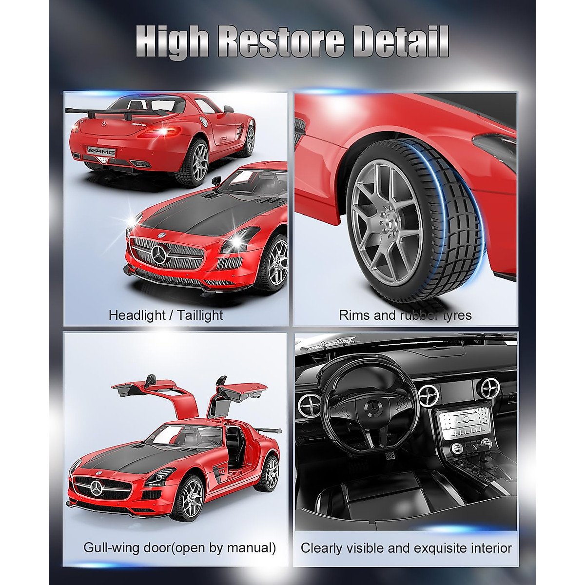 AEROQUEST Remote Control Car, 1:14 Scale Mercedes Benz Rc Cars Officially Licensed 15Km/h Fast Toy Car 7.4V 500mAh with Led Light 2.4Ghz Drift Car for Adults Boys Girls Birthday, Red