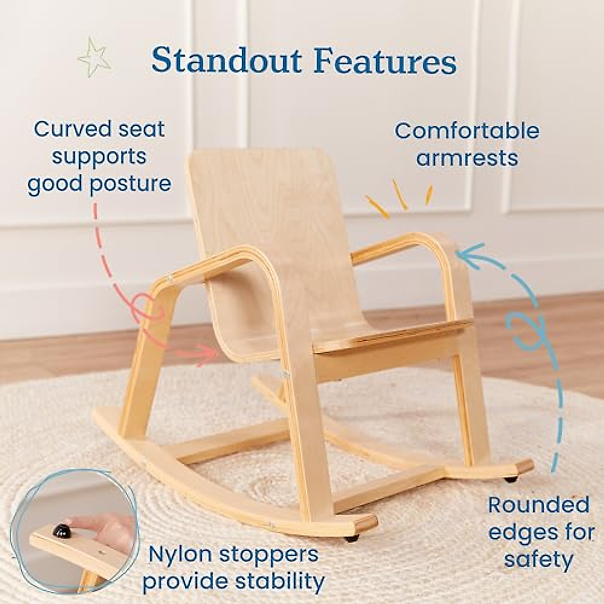 ECR4Kids Bentwood Rocking Chair, Kids Furniture, Natural