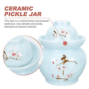 Luxshiny Pickle Jar Ceramic Chinese Pickling Jar Small Japanese Crock Kimchi Jar Pickled Cabbage Cylinder Tank Containers for Pickles Kimchi Appetizer Condiment - Blue
