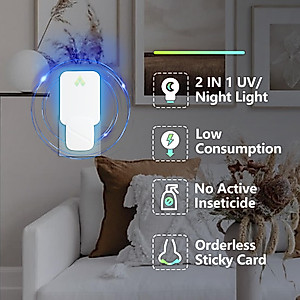 Fly Trap Indoor (2 Devices + 12 Glue Cards), 2 in 1 Fruit Fly Traps, Gnat Traps for House Indoor with UV Light & Night Light, Plug-in Flying Insect Trap Gnat Moth Catcher