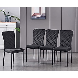 FENZARD Set of 4 Living Room Chairs Dining Chairs with Velvet, High Back, Metal Frame and Modern Lattice Design for Living Room, Dining Room,Black