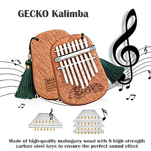 GECKO Mini Kalimba Thumb Piano Portable Flat Board Kalimba 8 keys Mahogany Wood Handmade Mbira Finger Piano, Musical Instrument with Instruction and Tune Hammer Gift for Kids Adult Beginners (8 keys)