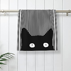 Ideolocator Funny Black Cat Hand Towel for Bathroom Soft Large Decorative Hand Towel Trellis Towel Multipurpose for Bathroom, Hotel, Gym and Spa (27.5x15.7in, White) Chic Boho Exotic