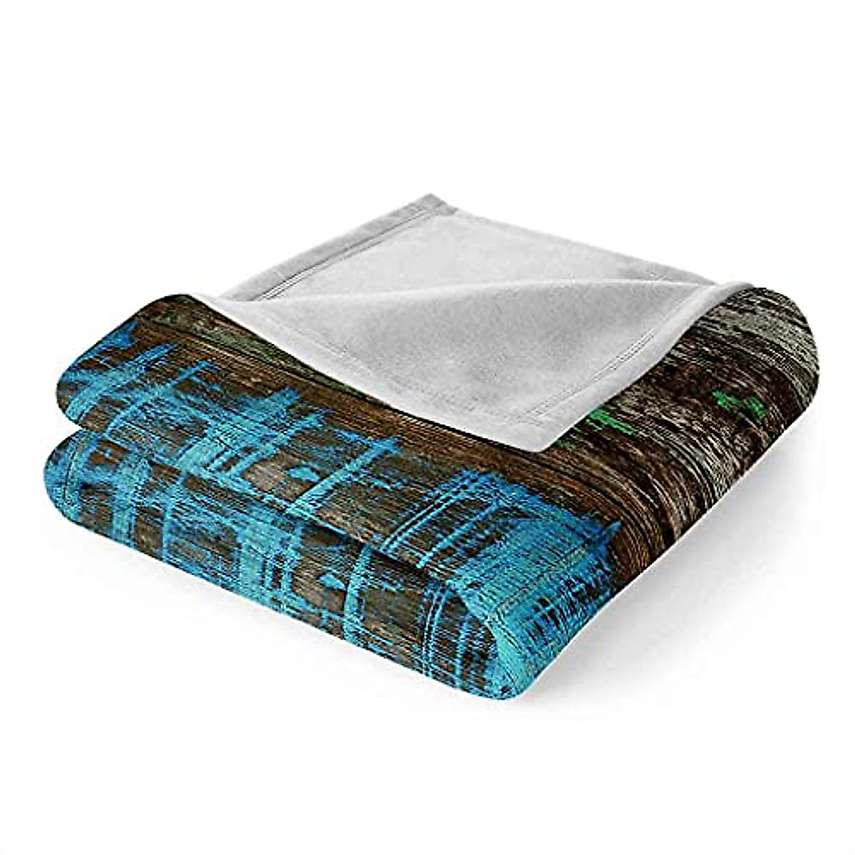 NARBOR Soft Fleece Throw Blanket - Fluffy Microfiber Solid Blankets for Bed and Couch Double/Single Size - 59X79Inch Blue, Wooden Door Printed Flannel Blanket for Bed, Couch and Sofa
