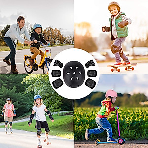WayEee Kids Bike Helmet Set Skateboard Knee Pads, Helmet Pad Set Protective Gear Set, Adjustable for Girls Kids 3-10 Helmet Elbow Pads Wrist Guards for Sport Cycling Bike Roller Skating Scooter-Black