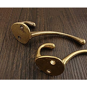 Txinmin 2 Pack Traditional Coat Hooks Antique Brass Heavy Duty Metal Decorative Dual Coat Hook, Gold Brass Tone
