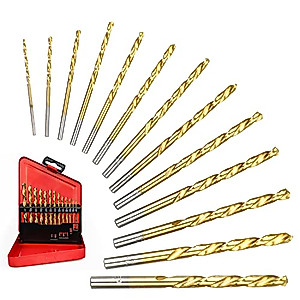 wesleydrill 13PCS Left Hand Drill Bit Set 1/16"-1/4" Titanium Twist Reverse Drill Bits Fit for Cutting Metal, Cast Iron, Hard Plastics and Wood, and Softer Materials