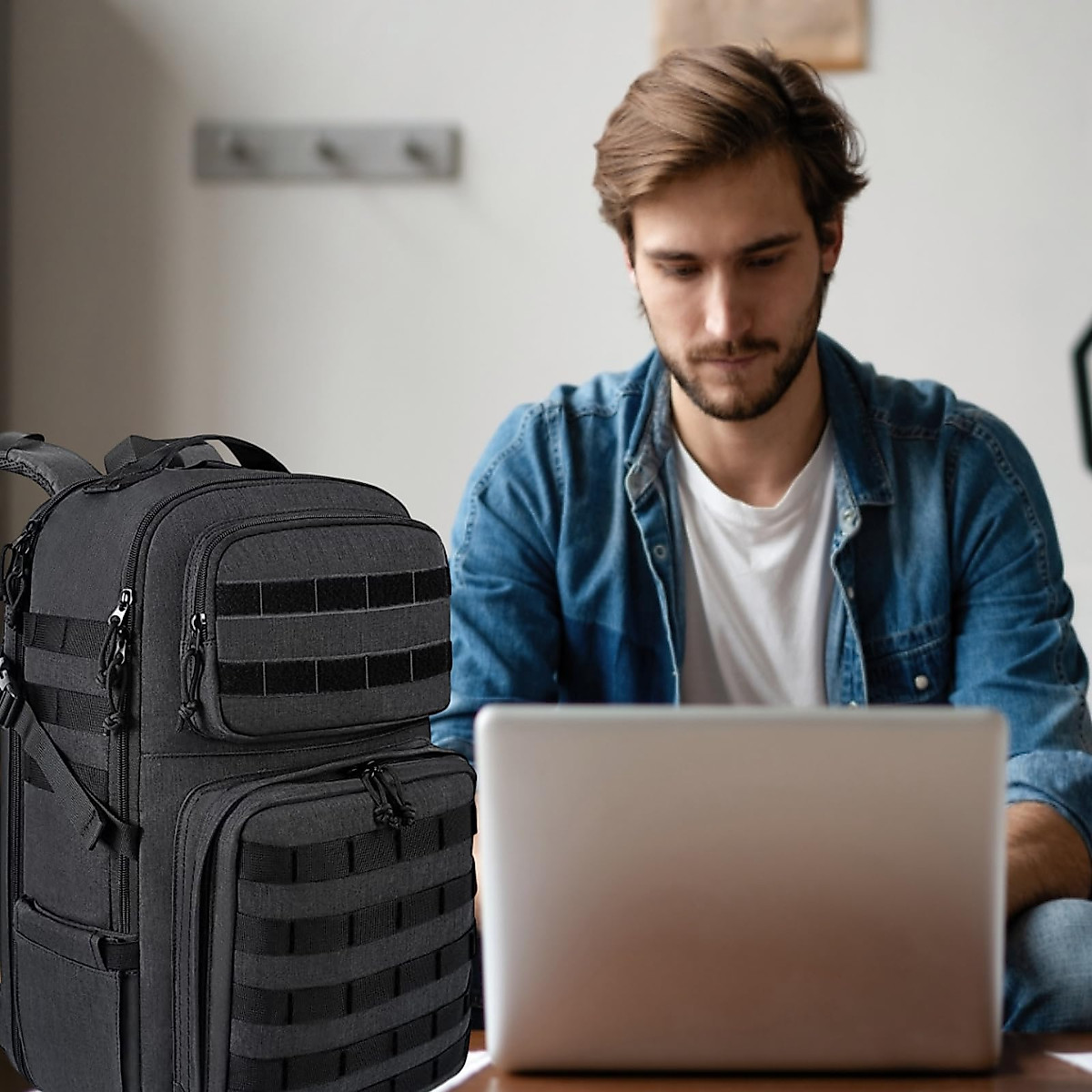 MATEIN Tactical Laptop Backpack 17 inch, Large Travel Backpack for Men Military Bookbag with Molle System, Durable Army Bag Water Resistant Computer Rucksack for Work Traveling Hiking Camping, Black