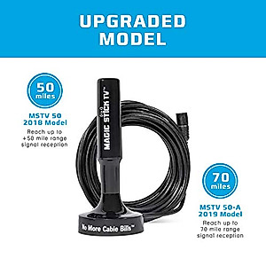 Magic Stick TV MS-50A Model - Antenna TV Digital HD Indoor - Amplified HD Digital TV Antenna for Digital TV Indoor - HDTV Antenna 1080P HD Channels, 16.5ft Coaxial Cable - Black
