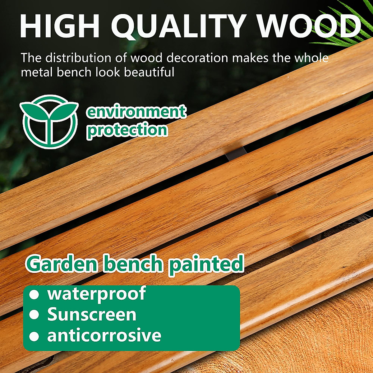 Ruesleag Garden Bench,32" Outdoor Patio Bench Metal and Wood Park Bench Porch Chair for Patio Yard Lawn (Bronze)