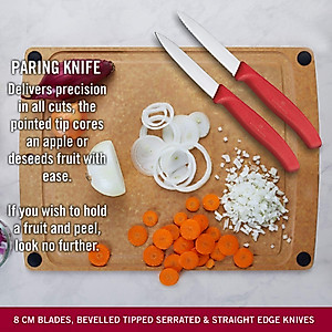 Victorinox Swiss Classic Paring Knife Set, Set of 3, Straight Edge, Extra Sharp, Robust Plastic Handle, Red