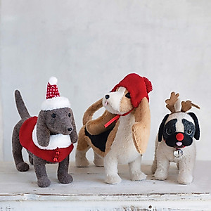 Creative Co-Op 16" L x 4" W x 12-1/4"H Fabric Dachshund with Santa Hat & Coat, Brown, Red & White